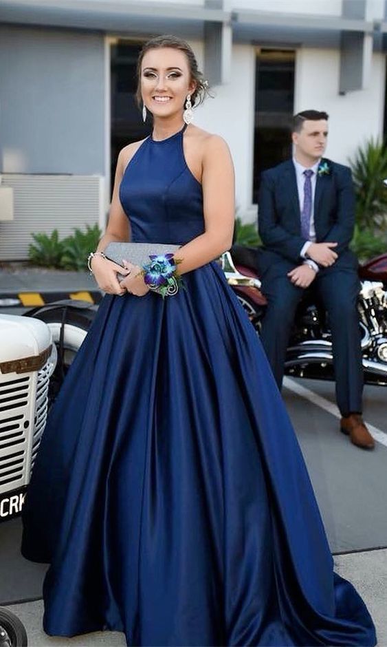 Simply Navy Blue Long Prom Dress,prom Dress, Halter Prom Dress,party ...